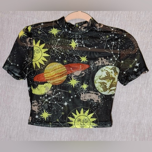 Tops | Celestial Print Sheer Top | Poshmark